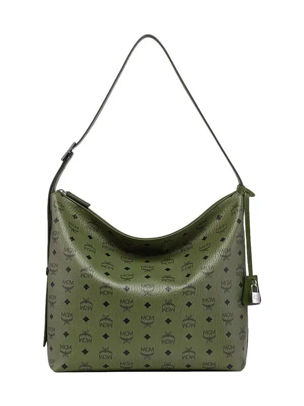 Mcm Aren Visetos Monogram Hobo Bag - Khaki Moss