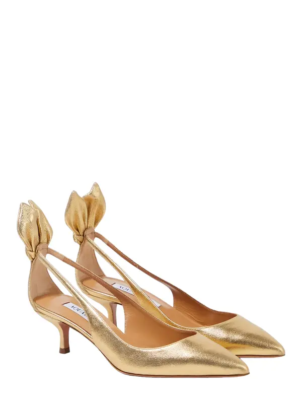 AQUAZZURA Bow Tie Metallic Leather Pumps - Gold