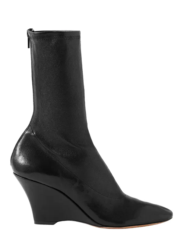 Khaite Leather Wedge Ankle Boots - Black