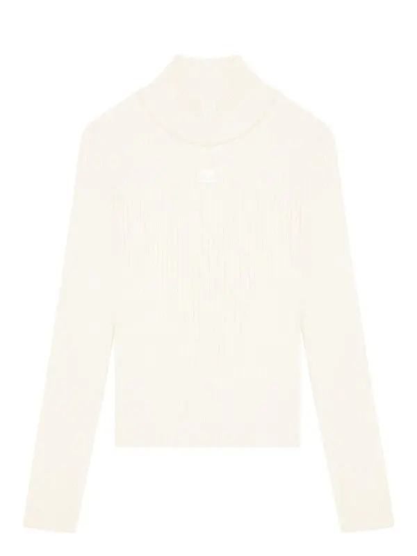 COURREGES Ribbed Jumper With Logo - Neutrals