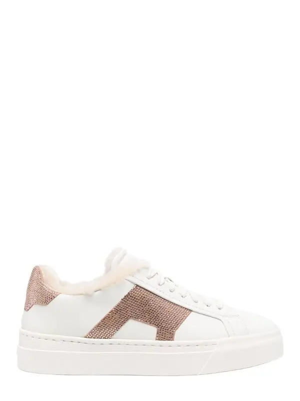 Santoni Rhinestone-embellished Leather Sneakers - White