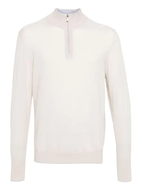 Eleventy Half-zip Wool Jumper - Neutrals