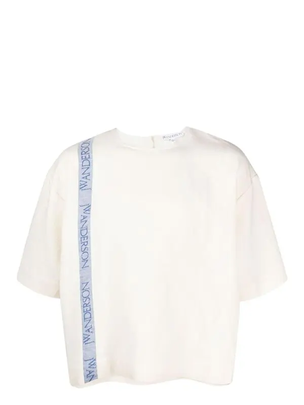 JW Anderson Logo-stripe Cotton-blend T-shirt - Neutrals