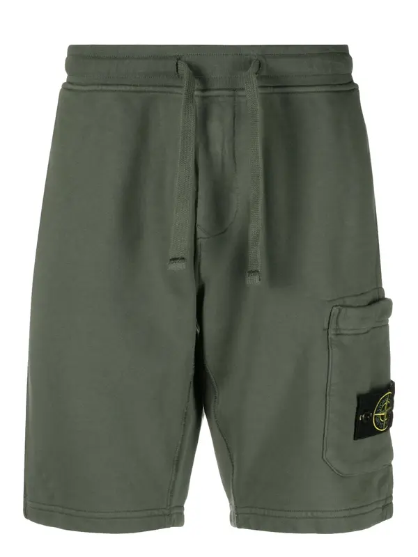 Stone Island Compass Appliqué Cotton Shorts - Green