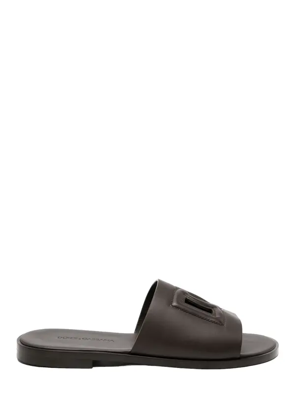 Dolce & Gabbana Embossed Leather Slides - Brown