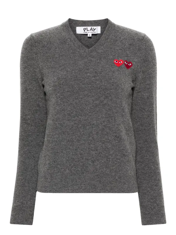 Play Comme Des Garcon Double Heart Wool Jumper - Grey
