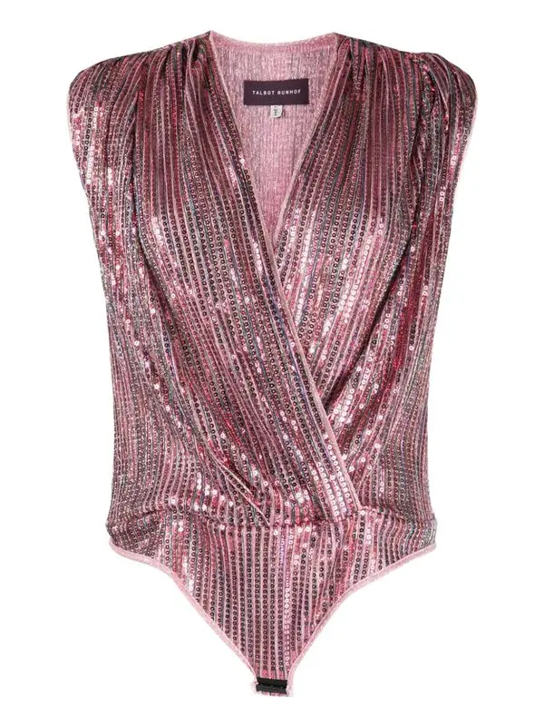 Talbot Runhof Bayadere Sequin Bodysuit - Pink