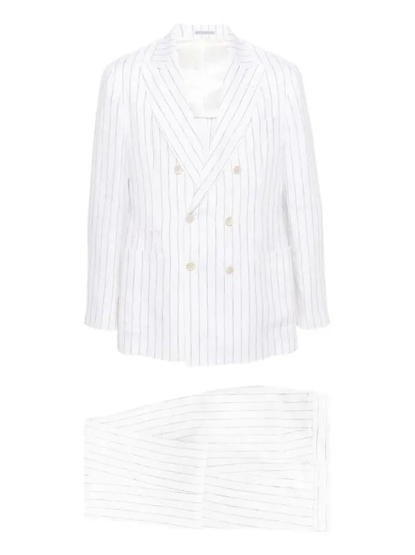 Brunello Cucinelli Double-breasted Linen Suit - White