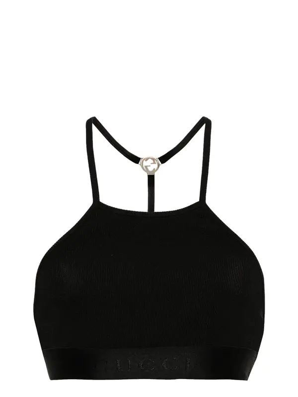Gucci Interlocking G Ribbed Cropped Top - Black