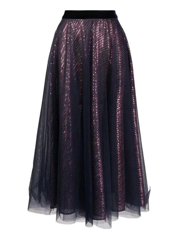Talbot Runhof Bayadere Sequined Midi Skirt - Purple