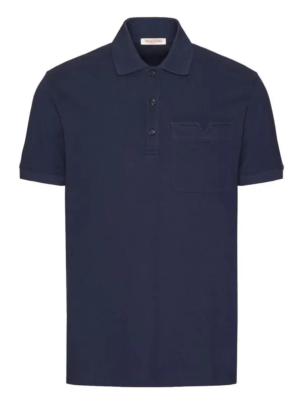Valentino Garavani V-detail Piqué Polo Shirt - Blue