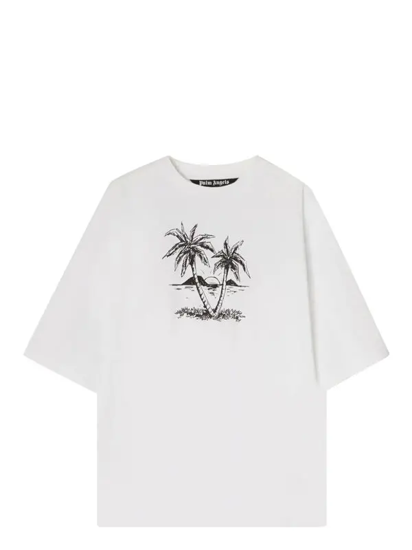 Palm Angels Sunset Palms Logo Over Tee 'optical - White
