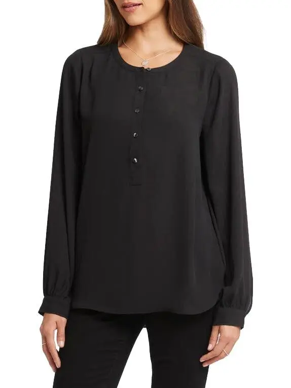 NYDJ Simone Popover Blouse - Black