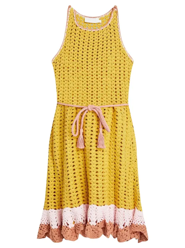 Zimmermann Ruffled Crocheted Mini Dress - Mustard