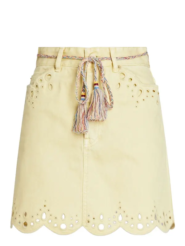 Zimmermann Broderie Anglaise-trimmed Denim Mini Skirt - Pastel Yellow