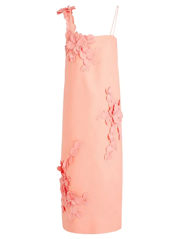 Zimmermann Floral-appliquéd Linen Midi Dress - Peach