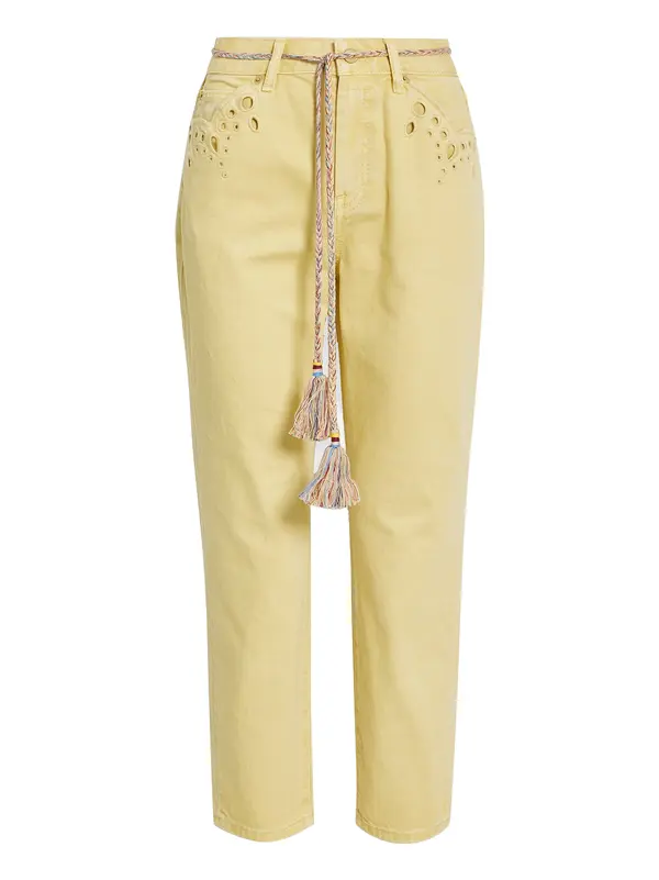 Zimmermann Cropped Broderie Anglaise-trimmed Mid-rise Tapered Jeans - Pastel Yellow