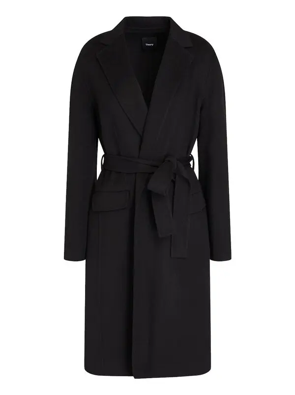 Theory Belted Wool-cashmere Blend Felt Coat - Black