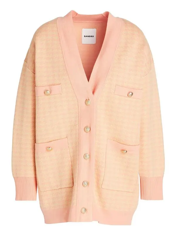 Sandro Houndstooth Knitted Cardigan - Baby Pink