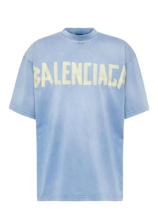 Balenciaga Tape Type Cotton Jersey T-shirt - Blue