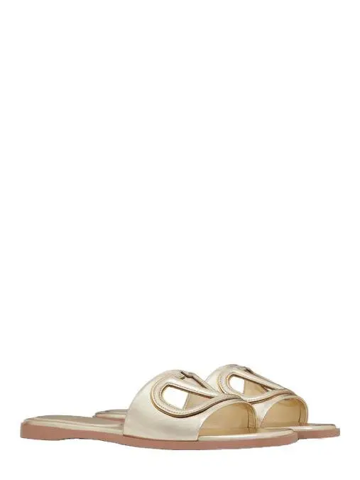 Valentino Garavani Vlogo Cut-out Nappa Leather Slide Sandals - Natural