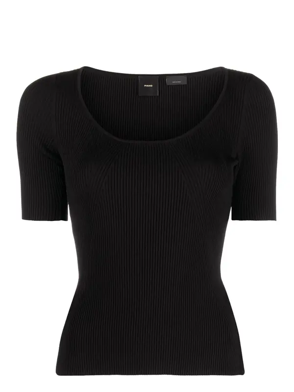 Pinko Round-neck Ribbed T-shirt - Black