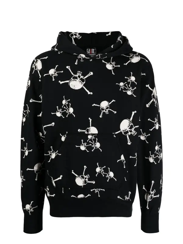 SAINT MXXXXXX Skull-print Cotton Hoodie - Black