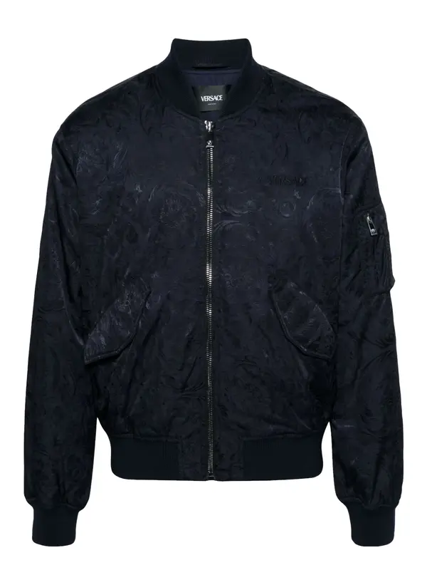 Versace Logo-embroidered Bomber Jacket - Blue