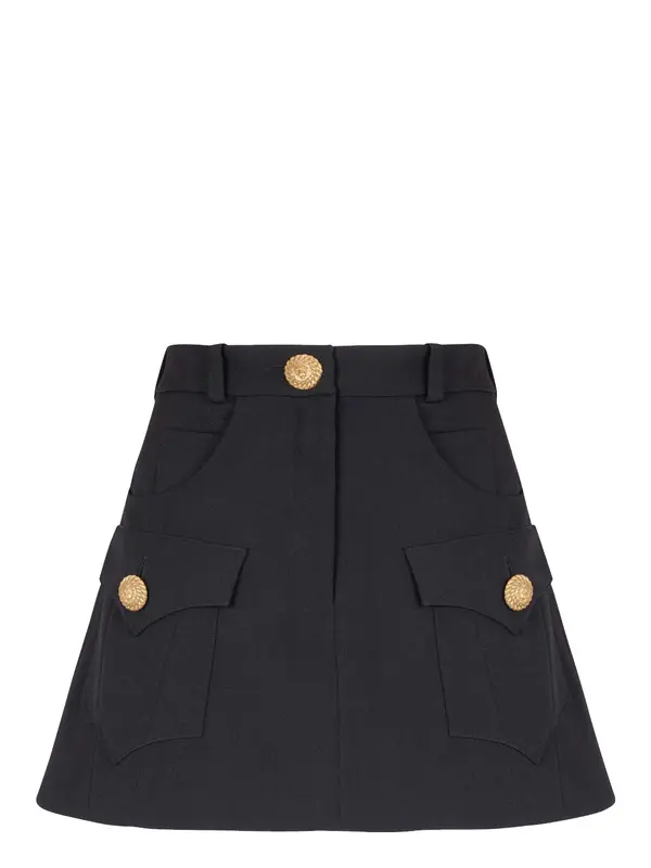 Balmain Panelled Wool Mini Skirt - Black