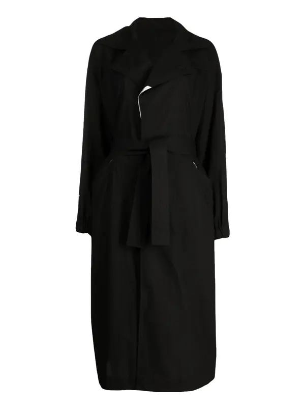 Yohji Yamamoto Belted Cotton Trench Coat - Black