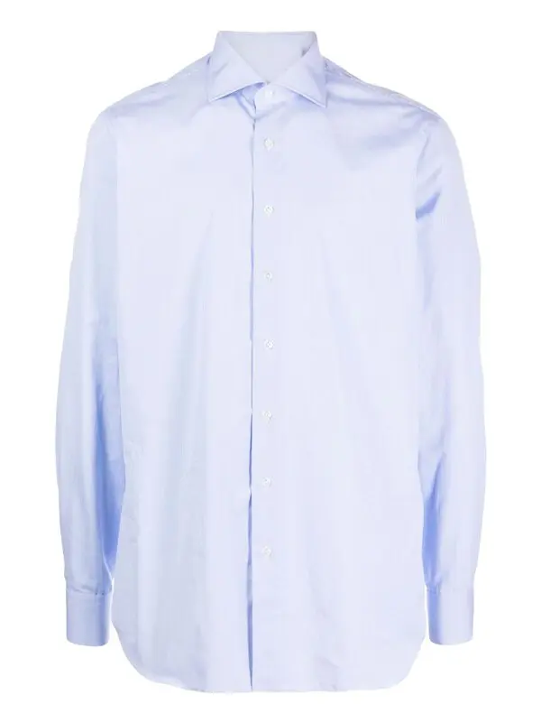 LARDINI Striped Poplin Cotton Shirt - Blue