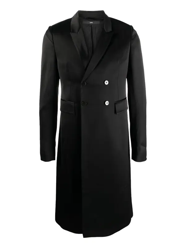 SAPIO Double-breasted Satin-finish Midi Coat - Black