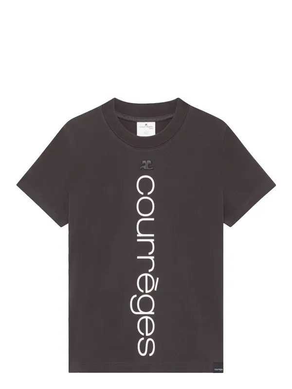 COURREGES Logo-print Organic-cotton T-shirt - Grey