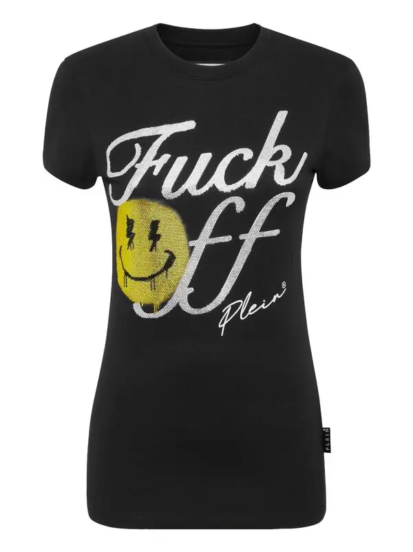 Philipp Plein Crystal Embellished Slogan Print T-shirt - Black
