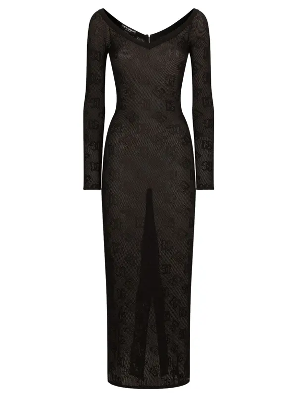 Dolce & Gabbana Logo-jacquard V-neck Maxi Dress - Black