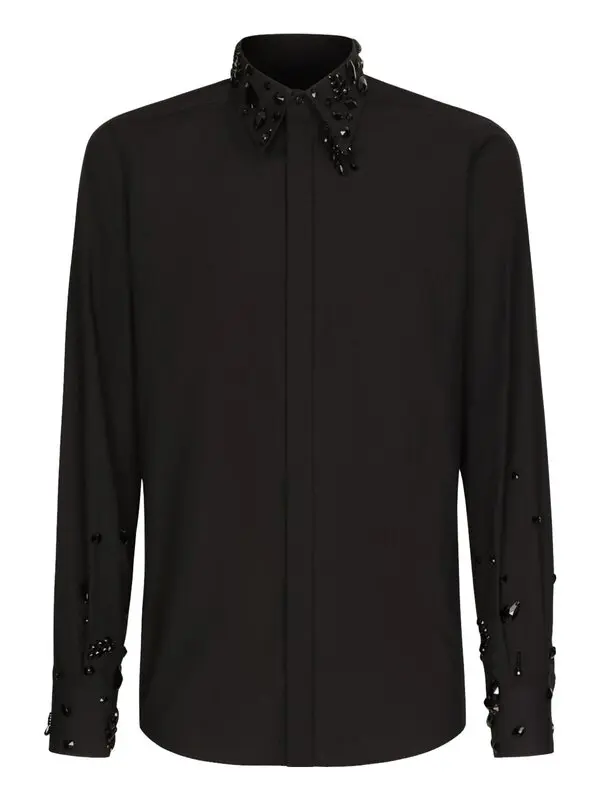 Dolce & Gabbana Rhinestone-embellished Cotton Shirt - Black