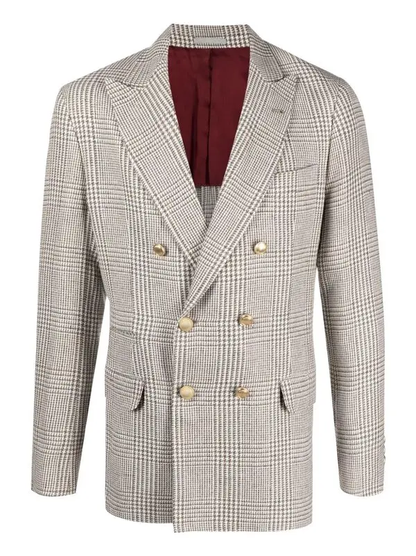 Brunello Cucinelli Prince Of Wales Checked Blazer - White