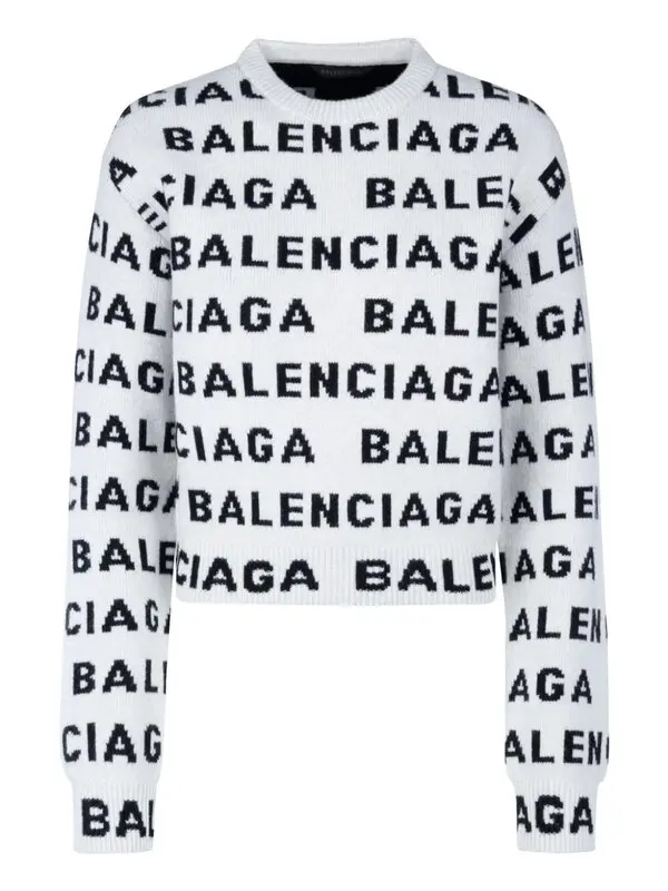 Balenciaga Intarsia-logo Crew-neck Jumper - White
