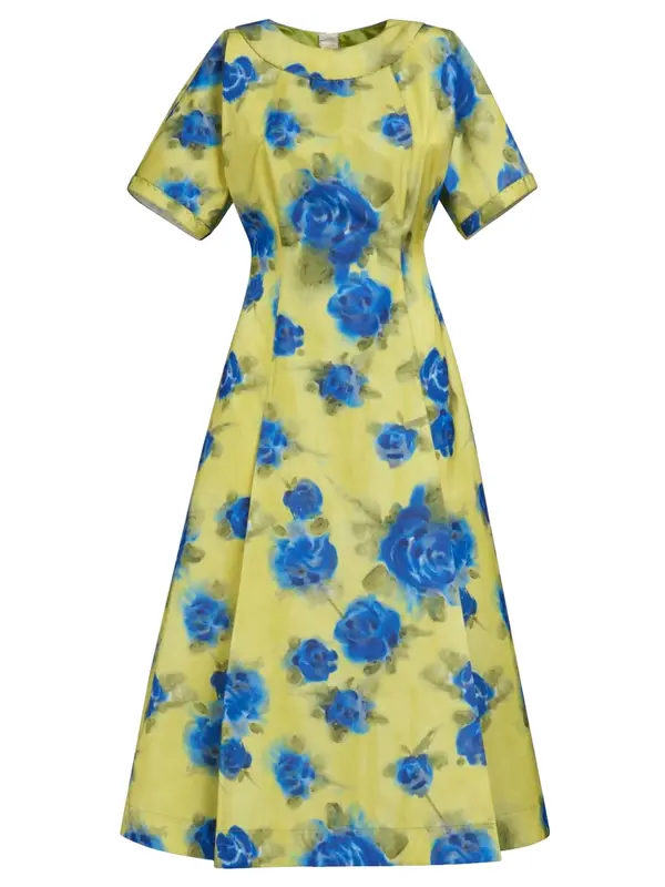 Marni Rose-print Midi Dress - Yellow