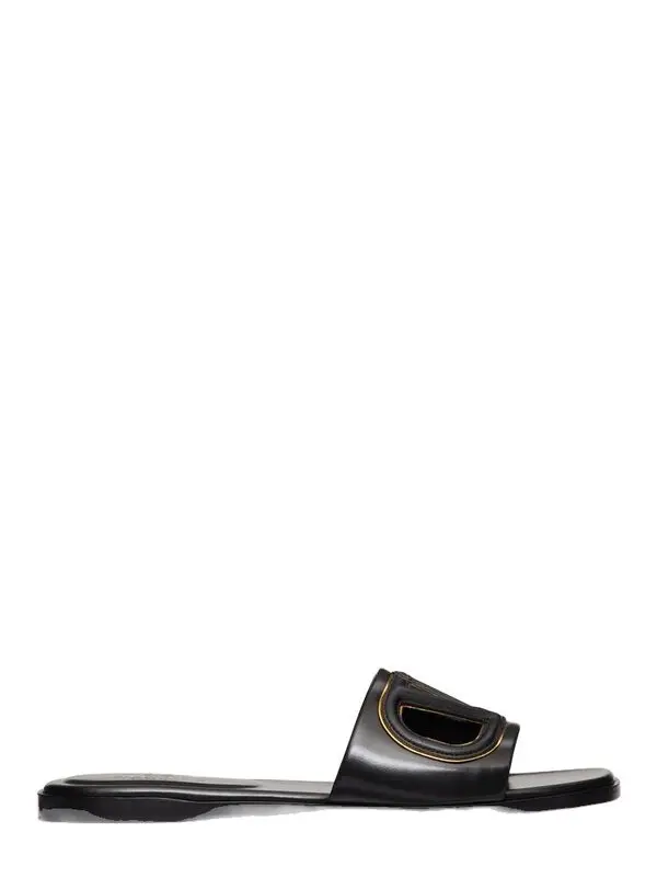 Valentino Garavani Vlogo Cut-out Calfskin Slide Sandal - Black/antique Brass