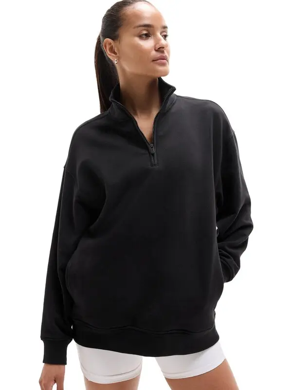 Athleta Forever Fleece 1/4 Zip Sweatshirt - Black