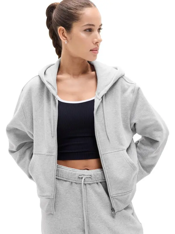 Athleta Forever Fleece Full Zip Sweatshirt - Grey