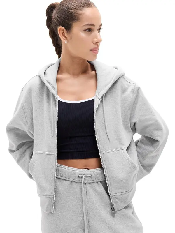 Athleta Forever Fleece Full Zip Sweatshirt - Grey