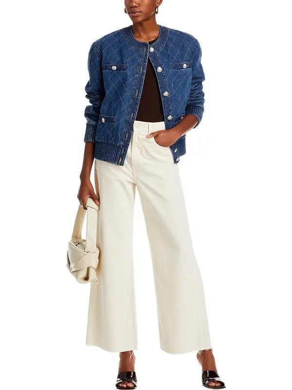 Veronica Beard Taylor Cropped Wide Leg Jeans - Ecru