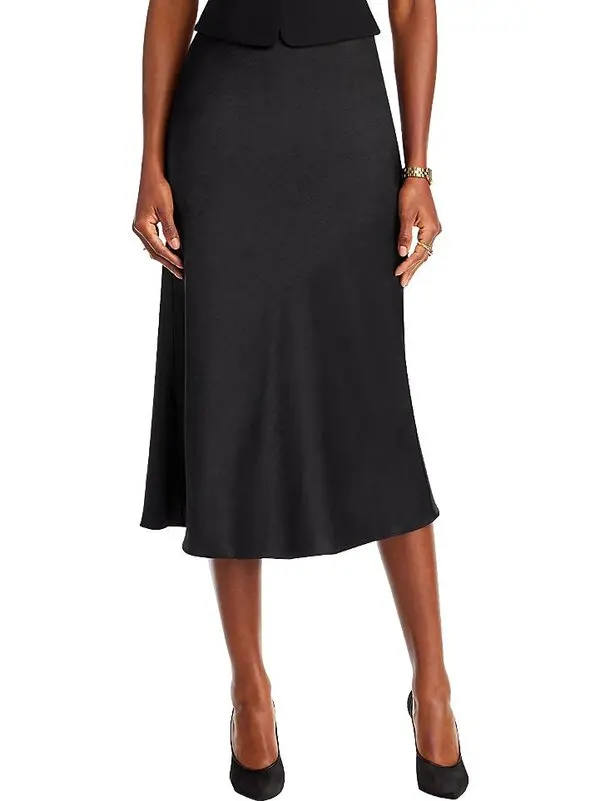 Aqua Satin Midi Slip Skirt - Black