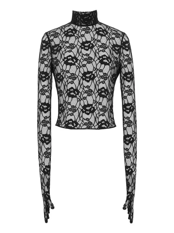 Saint Laurent Gloved Stretch Lace Top - Black