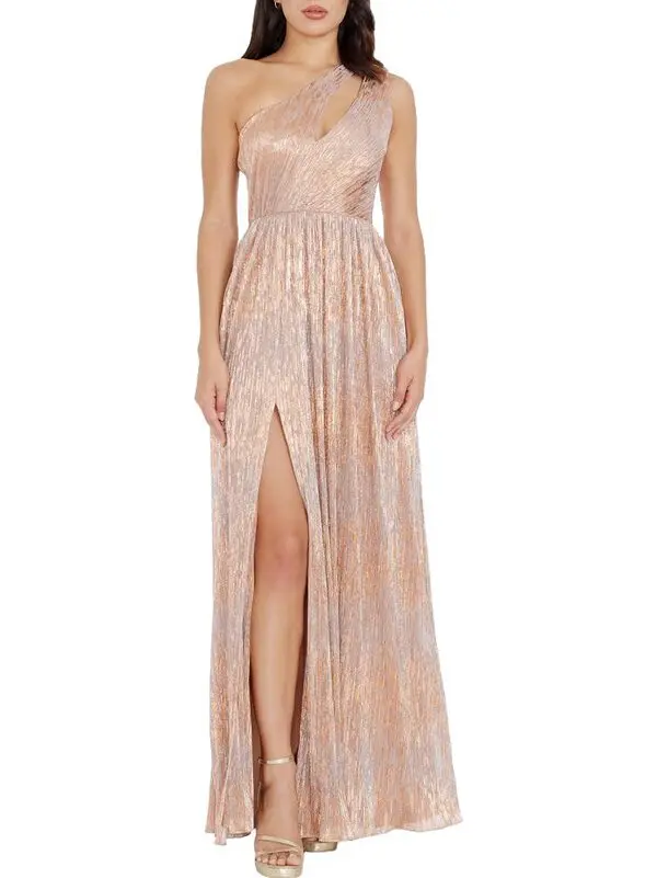 Dress The Population Kienna Metallic One-shoulder Gown - Beige-bronze