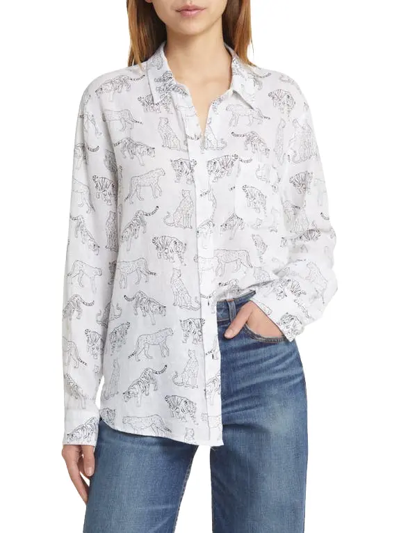 Rails Charli Linen Blend Shirt - Ivory Jungle Cats