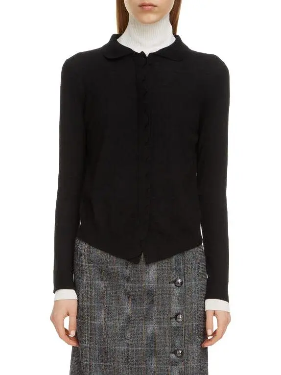 Chloé Wool Blend Cardigan With Scalloped Placket - Black