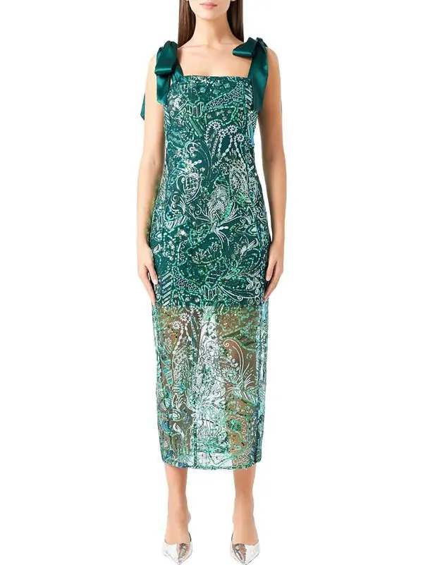 Endless Rose Sequin Cocktail Dress With Tie Shoulder Detail - Green